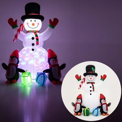 Nafukovací sněhulák s tučňáky 180 cm a LED osvětlením