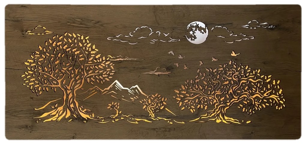 Li-Go "Čtyři duby a měsíc" světelný obraz 230V 130x60cm provedení povrchu: oliva