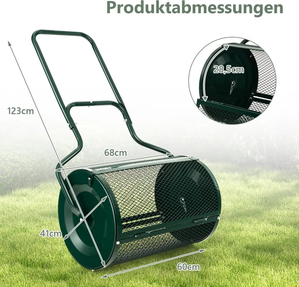 Costway 68 cm široký rozmetač kompostu s vylepšenými bočními tyčemi a rukojetí