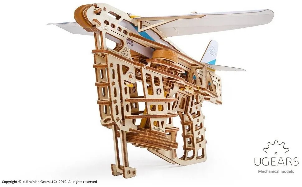 Ugears 3D dřevěné mechanické puzzle Vystřelovací letadlo