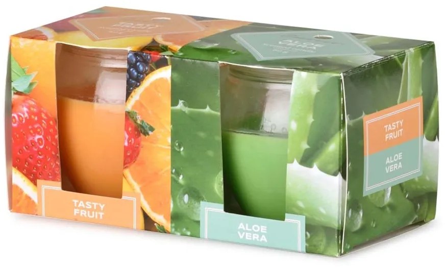 Emocio Sklo 65x63 mm 2 ks v krabičce Tasty Fruit & Aloe Vera, vonná svíčka