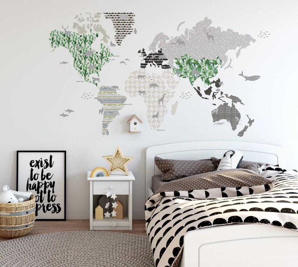 Dekornik Samolepka na zeď Mapa světa hnědá Samolepka na zeď Mapa: 150 x 90 cm