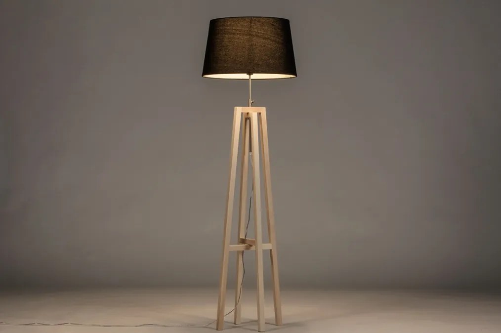 Stojací designová lampa Paola Black and Natur Wood