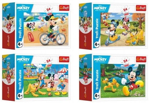 TREFL Minipuzzle 54 dílků Mickey Mouse Disney/ Den s přáteli 4 druhy v krabičce 9x6,5x4cm 40ks v boxu