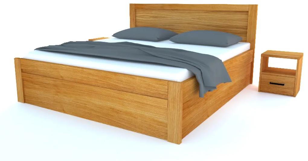 Dřevěná postel z masivu Postelia ESTER Dub s úložným prostorem 160x200cm - dubové dvoulůžko o šíři masivu 3,7 cm