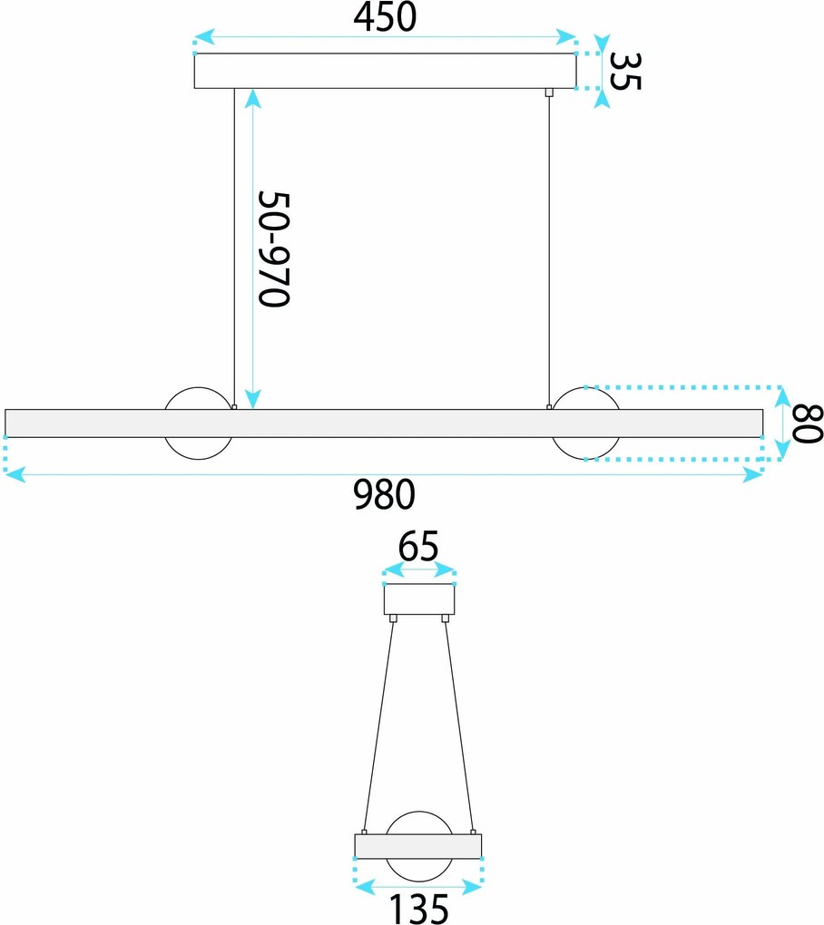 Toolight Toolight, LED závěsné svítidlo 98cm, 120W, 4000K, 5000lm, G159-CP, zlatá lesklá, OSW-06411