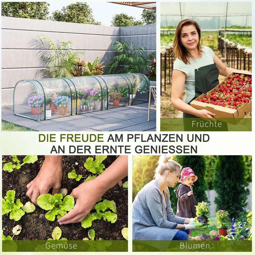 Outsunny Fóliový skleník s dveřmi Studený rám Rostlinná školka Rostlinný dům Fólie Ocel PVC Transparent 395 x 100 x 80 cm