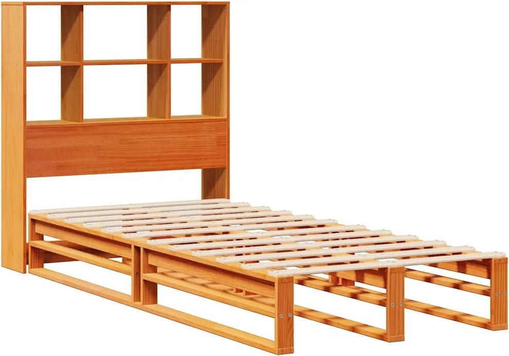 Postel s knihovnou bez matrace hnědá 100 x 200 cm masivní dřevo 3323916