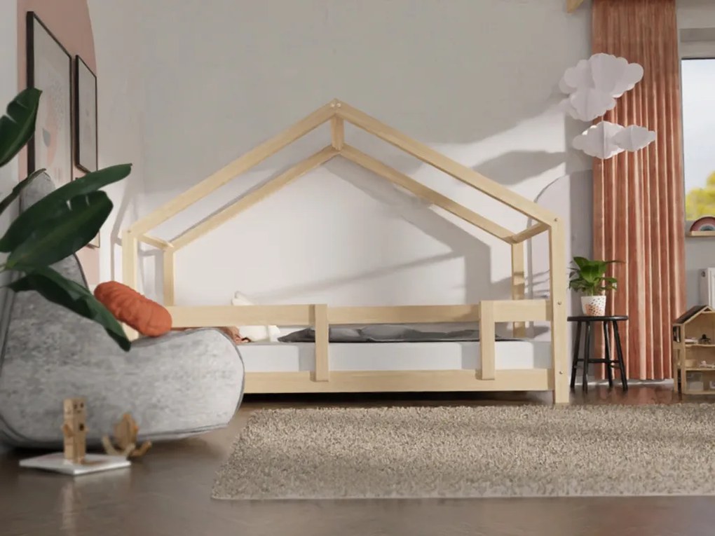 Benlemi Dětská domečková postel LUCKY s pevnou bočnicí Barva: Cihlová, Rozměr: 120 x 200 cm