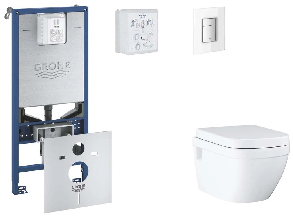 Grohe Rapid SLX - Set předstěnové instalace, klozetu, sedátka SoftClose a tlačítka Skate Cosmopolitan, Moon White SANI11BB3111