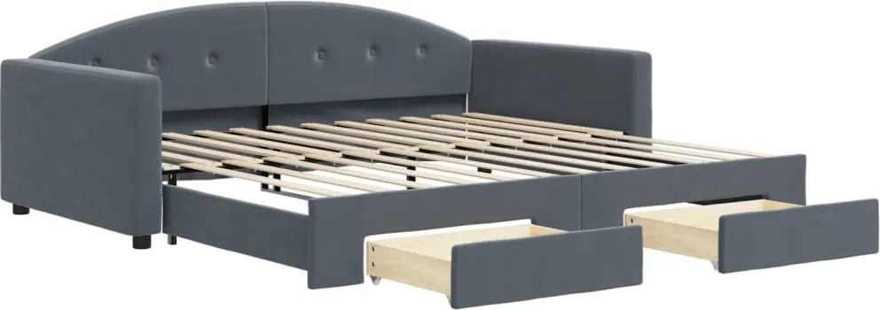 Válenda s přistýlkou a zásuvkami tmavě šedá 100 x 200 cm samet 3197357