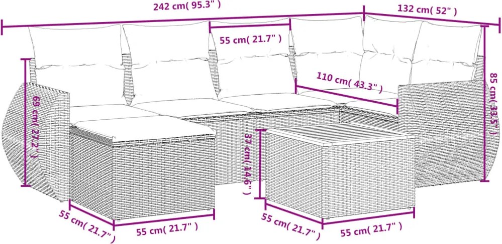 7dílná zahradní sedací souprava s poduškami béžová polyratan 3257437