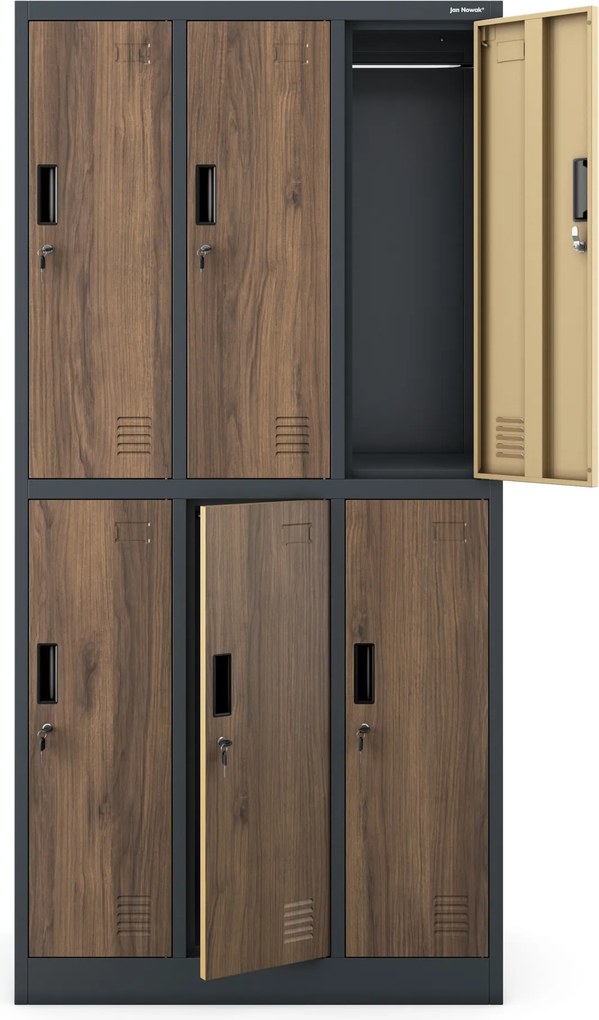 Šatní skříň 6-dveřová, antracit/ořech, 900x1850x450 mm: IGOR Eco Design