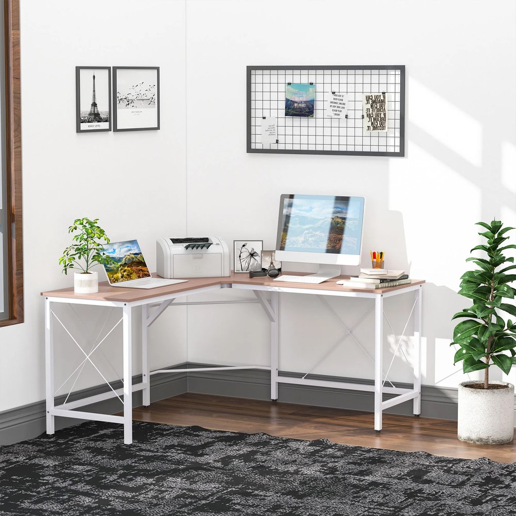 HOMCOM Psací stůl do tvaru písmene L Rohový psací stůl 150x150x76cm Rohový psací stůl z MDF v přírodní barvě pro domácí kancelář a pracovnu
