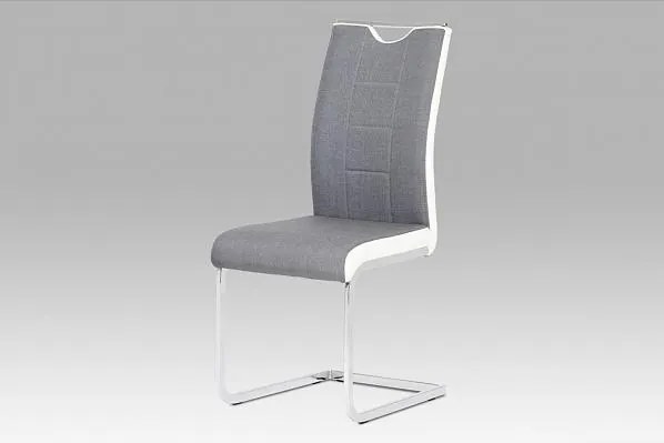 Artium  Jídelní židle chrom / šedá látka + bílá koženka