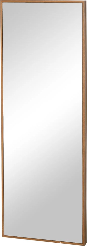 HOMCOM Celoplošné zrcadlo na zeď 125x45cm s dřevěným rámem v přírodní barvě do šatní skříně, předsíně nebo ložnice