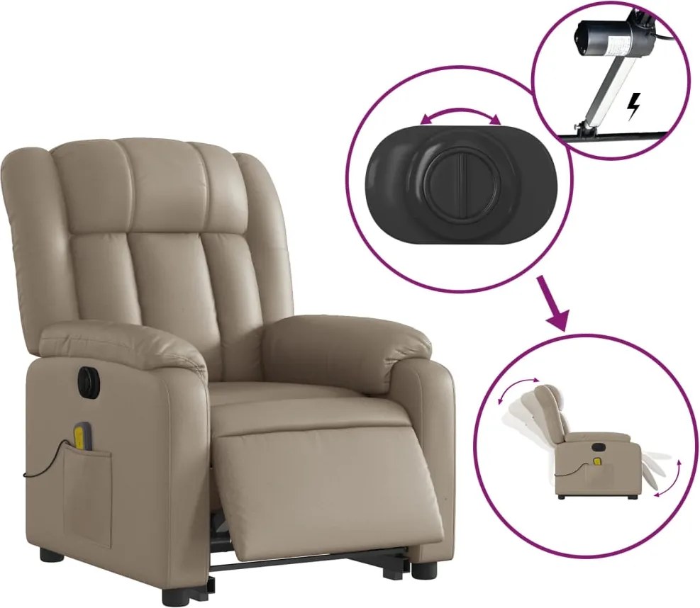 Elektrické zvedací masážní polohovací křeslo cappuccino koženka 3205291