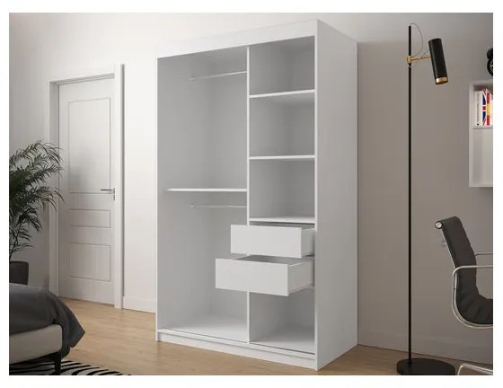Šatní skříň s posuvnými dveřmi se zrcadlem Arituda II 120, Úložný prostor: ne, Barva: bílá / bílá + černý mat
