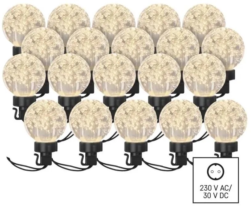 LED světelný párty/vánoční řetěz 20x koulička s bublinkami, 7,6 m, venkovní i vnitřní, teplá bílá