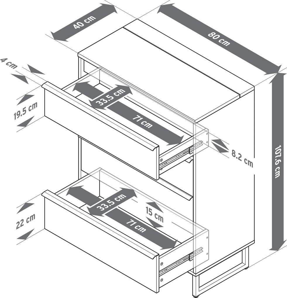 Tchibo - Komoda »Leeg« se 4 zásuvkami a zrcadlem - barva: šedá