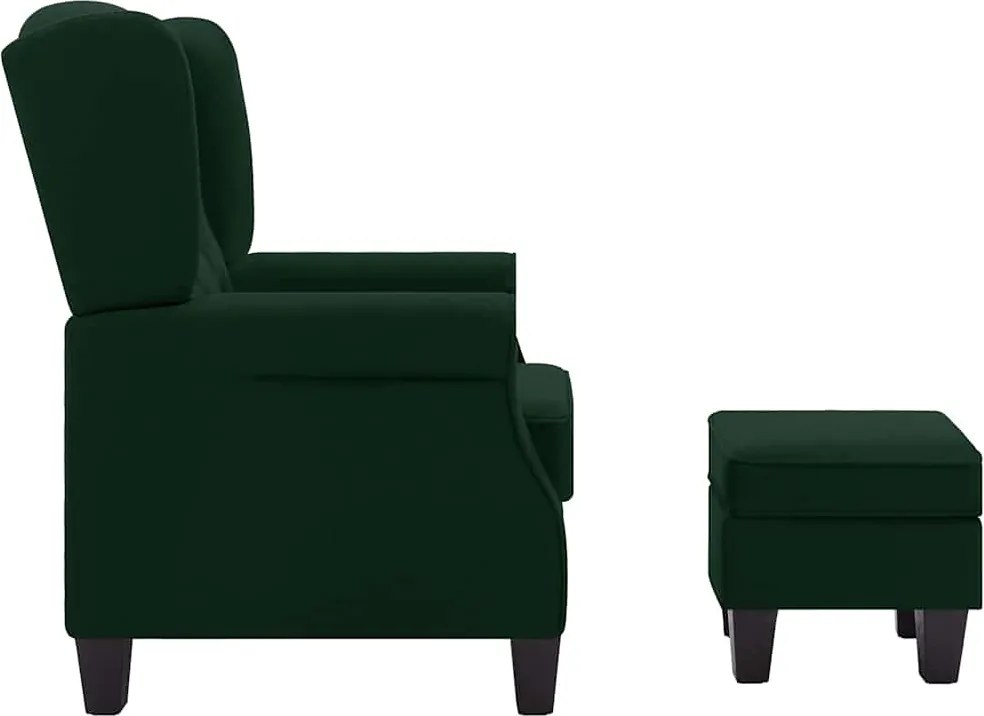 Křeslo s podnožkou tmavě zelené textil 320157