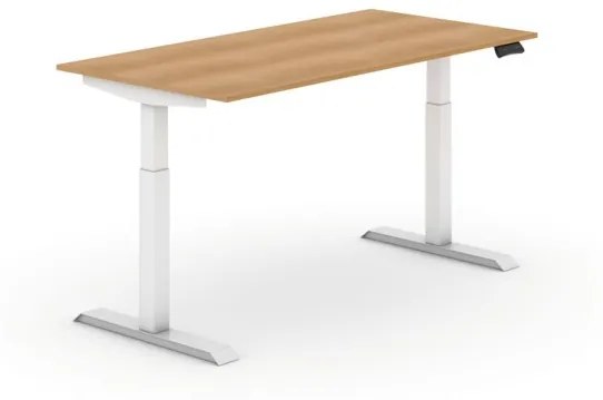 Výškově nastavitelný stůl, elektrický, 735-1235 mm,  deska 1600x800 mm, buk, bílá podnož