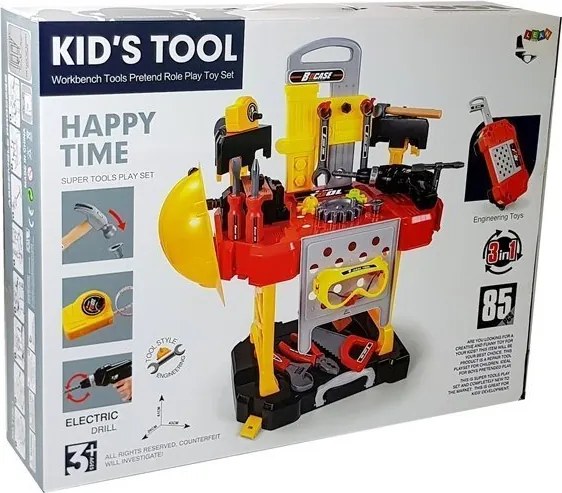 LEAN Toys Dětská dílna 3v1 na baterie, kufřík, 85 dílů, 56 cm