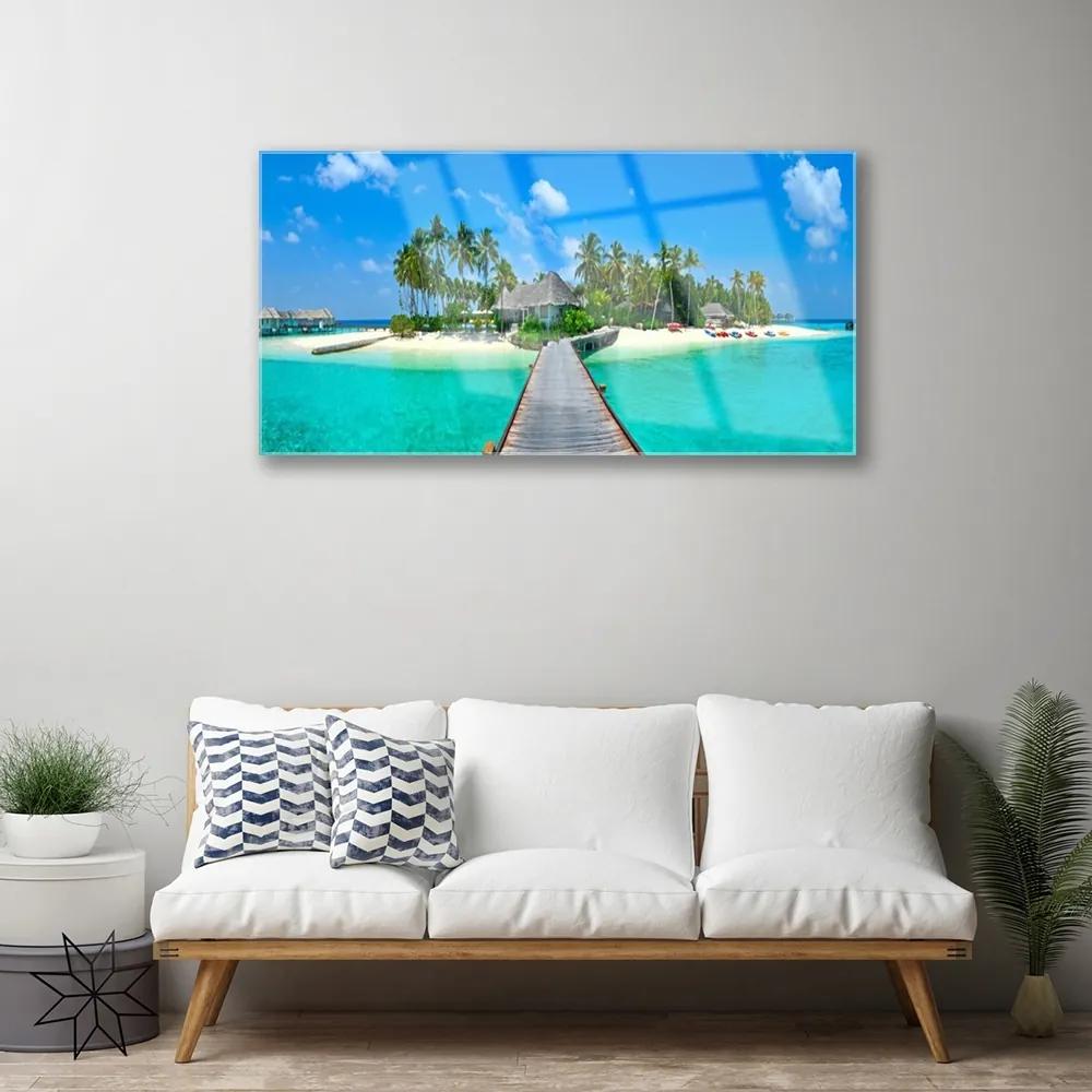 Obraz na skle Tropická Pláž Palmy 100x50 cm