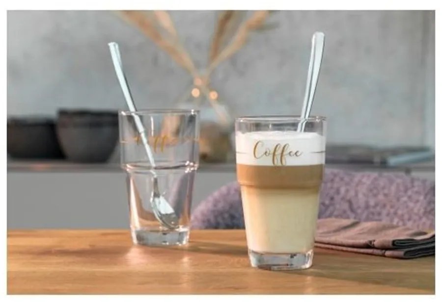 Glaskoch Leonardo Coffee Solo hrnek 2 + 2 lžičky hrnek na kávu sklenice limonádové sklo vícebarevné 410 ml