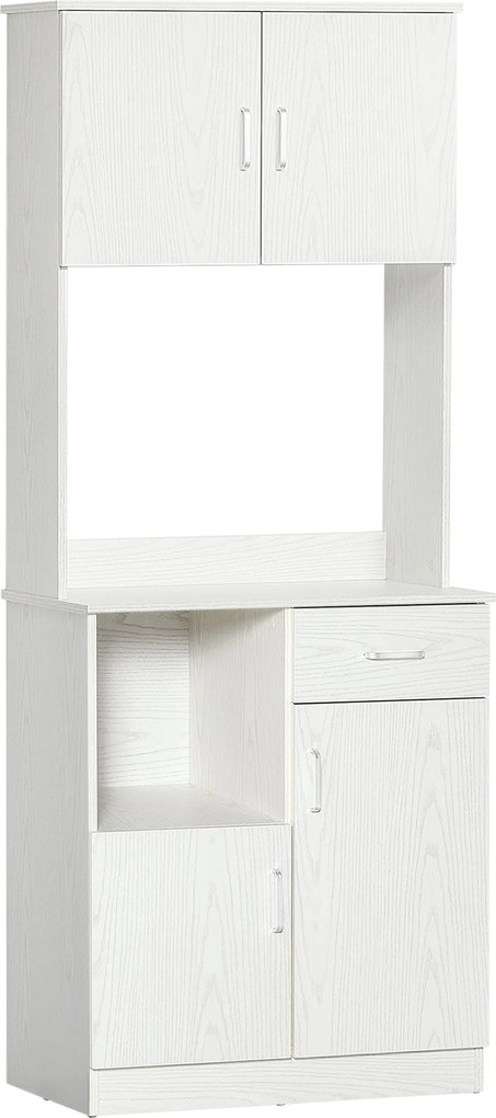 HOMCOM Kuchyňský Buffet Kuchyňská Skříň Multi-Úložná 4 Dveře 1 Zásuvka Polička + Velký Pracovní Pult 71 x 41 x 178 cm Bílý MDF | Aosom