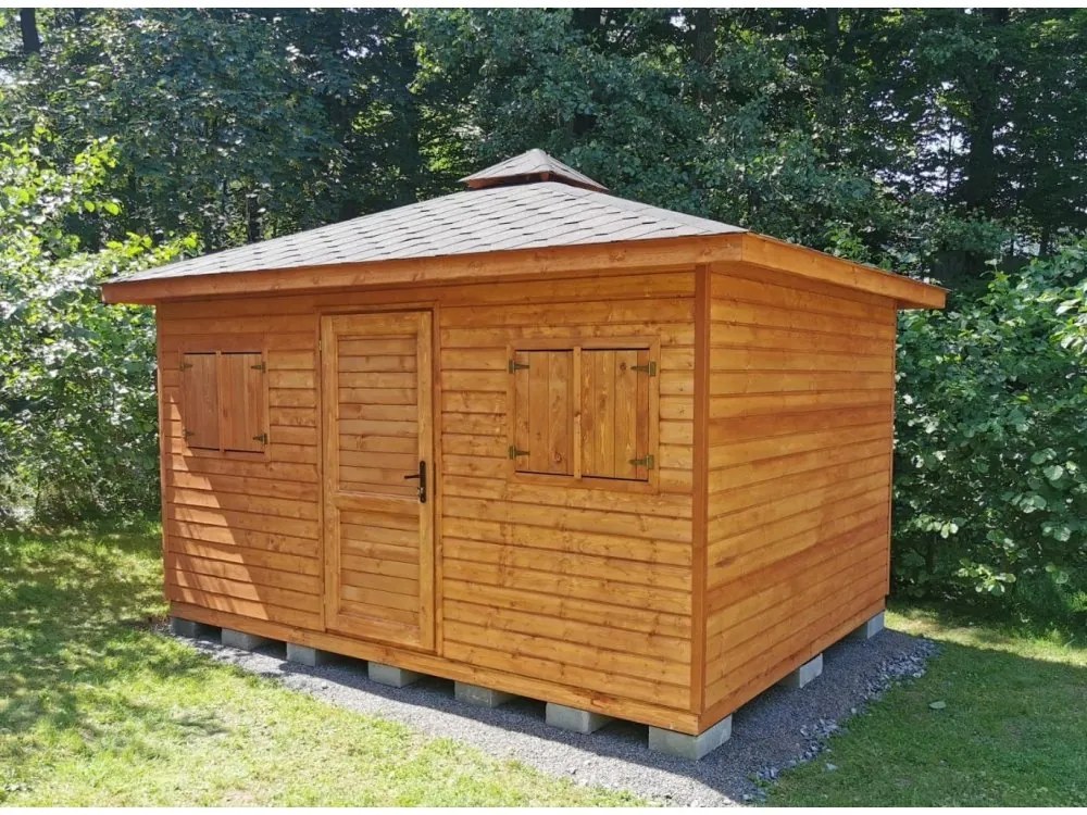 Dřevěný zahradní domek KLASIK D se skladem a dřevníkem