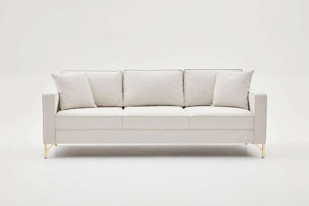 Hanah Home Třímístná pohovka BERLIN krémová se zlatou 222 cm 825BLC2797