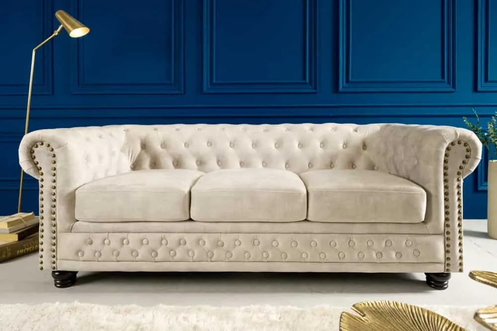 Designová trojsedačka Chesterfield 200 cm šampaňský samet