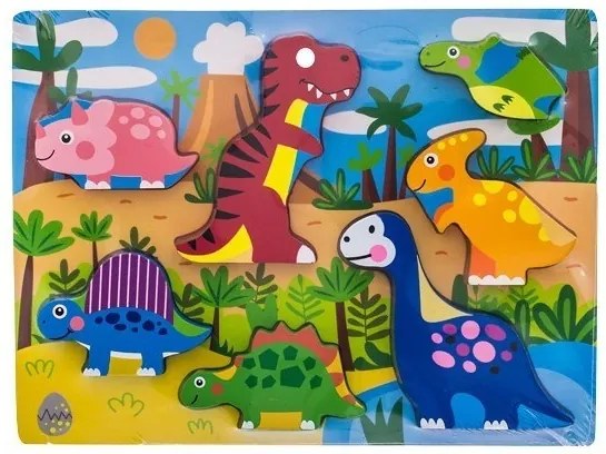 EURO BABY Dřevěné zábavné puzzle vkládací Euro Baby - Dinosauři