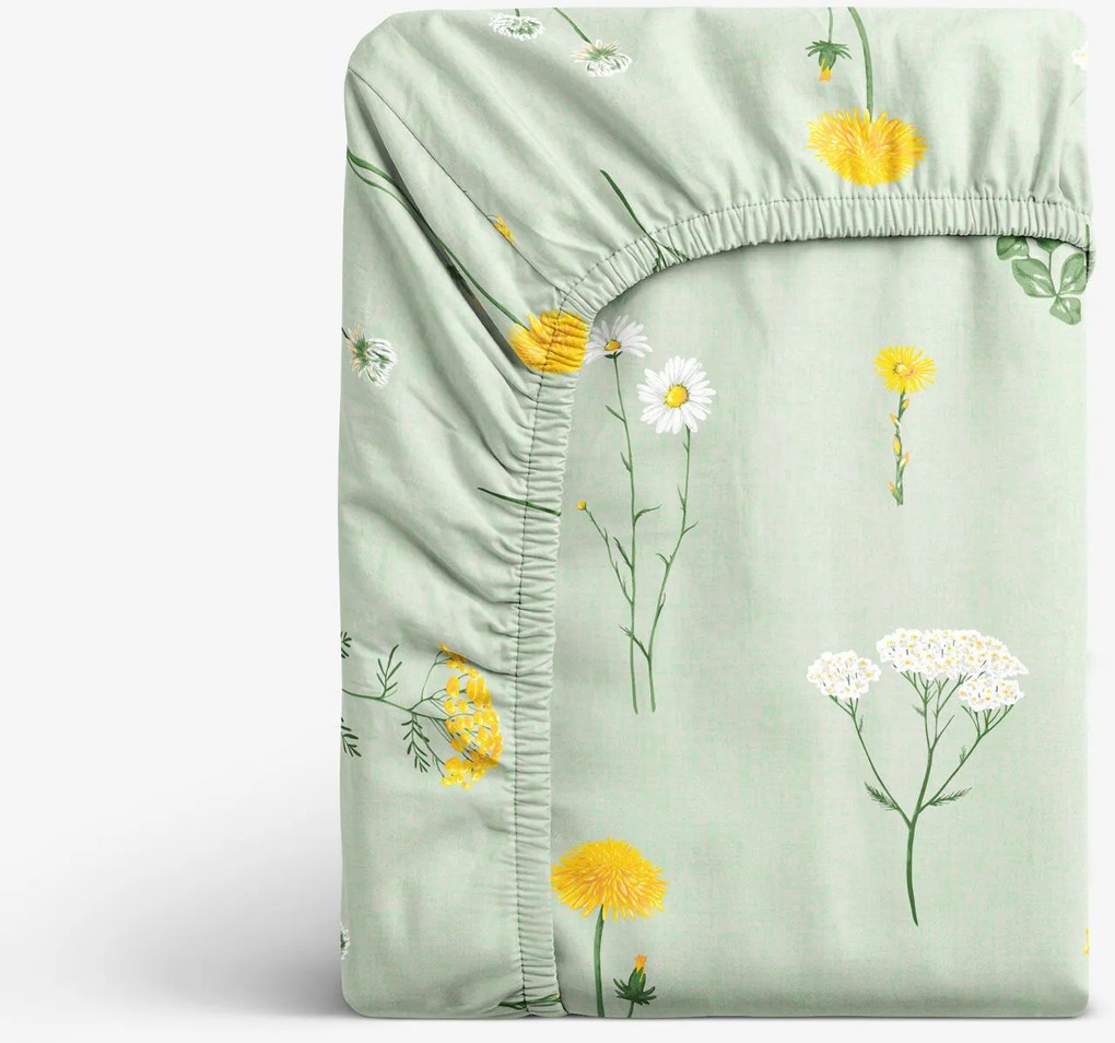 Goldea bavlněné napínací prostěradlo - louka na zelené režné 160 x 200 cm