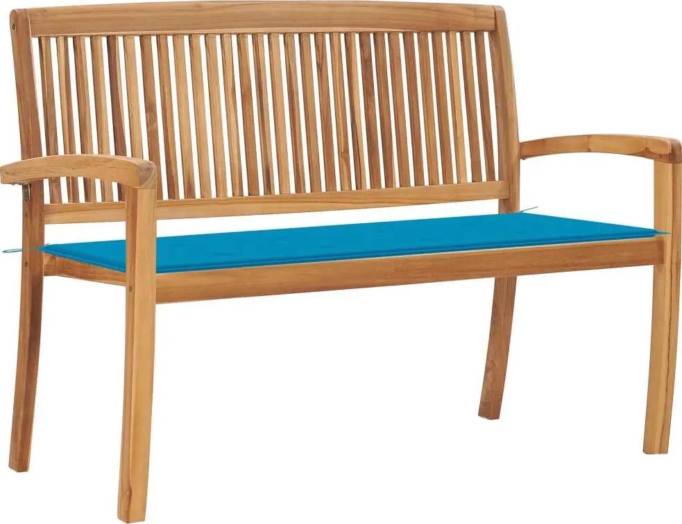 vidaXL Stohovatelná zahradní lavice s poduškou 128,5 cm masivní teak [3063279] Barva: Modrá