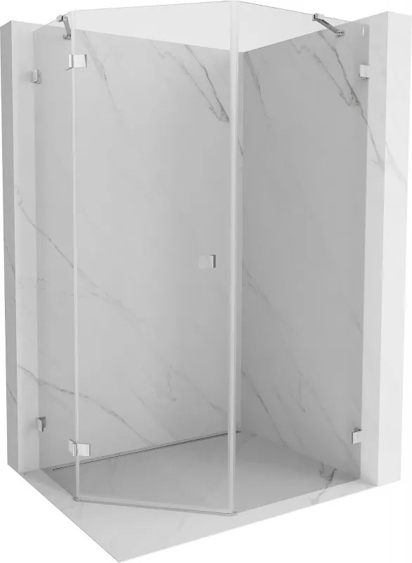 Mexen Lunar, pětiúhelníkový sprchový kout naklápěcí doleva 80 x 90 cm, 8mm čiré sklo, chromový profil, 831-080L-090P-01-00-L
