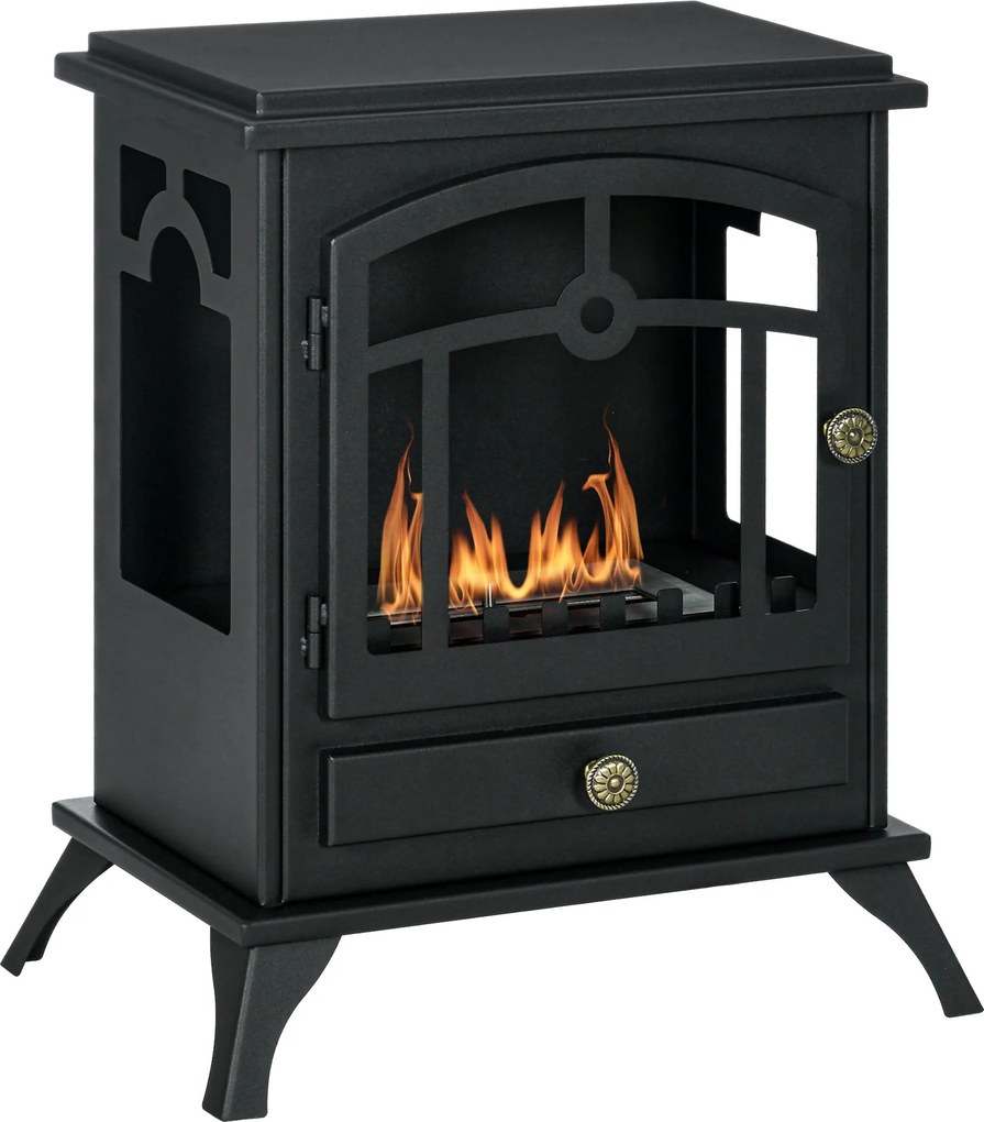HOMCOM Volně stojící biokrb s hořákem z nerezové oceli o objemu 1,2 l, 3 hodiny doby hoření pro prostory 20-25 m², rozměry 45x28x54 cm, černý | Aosom