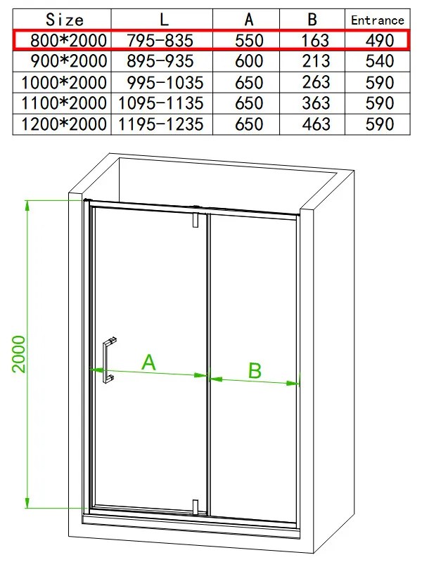 BPS-koupelny Sprchové dveře HYD-DN08 80 černá/transparent pro instalaci do niky - bez vaničky