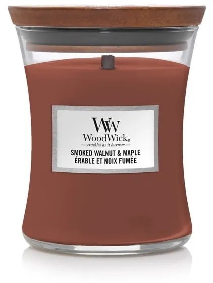 WoodWick Vonná svíčka WoodWick - Smoked Walnut & Maple 275 g, hnědá barva, sklo, dřevo