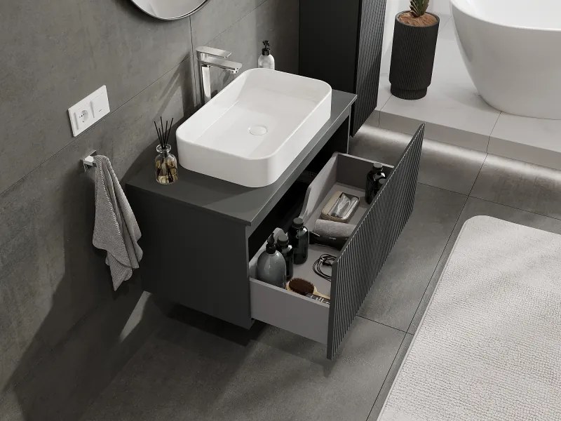 Mexen Rivel, koupelnová skříňka 90 cm, 1 zásuvka, drážkovaná, grafitová matná, 91A20-09047-1-BF66