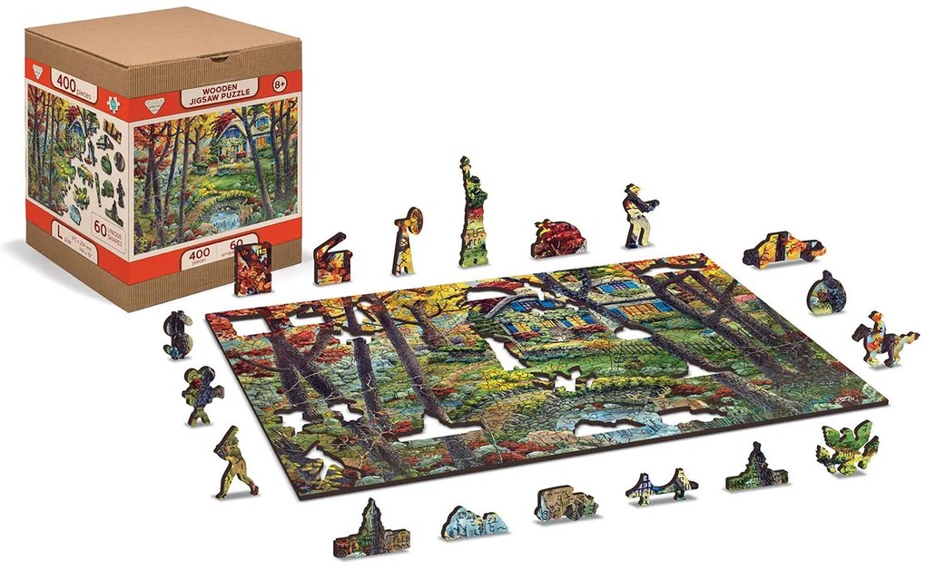 Puzzle wooden city dřevěné puzzle chata v lese 2v1, 400 dílků eko