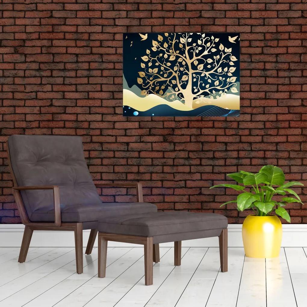 Skleněný obraz zlatého stromu (70x50 cm)