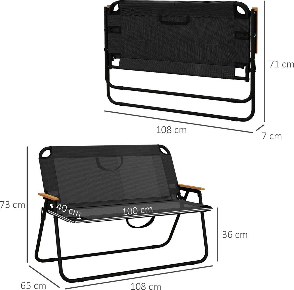 Outsunny Skládací zahradní lavice pro 2 osoby do 220 kg pro kempování Terasa Síťovina černá 108x65x73cm | Aosom.de