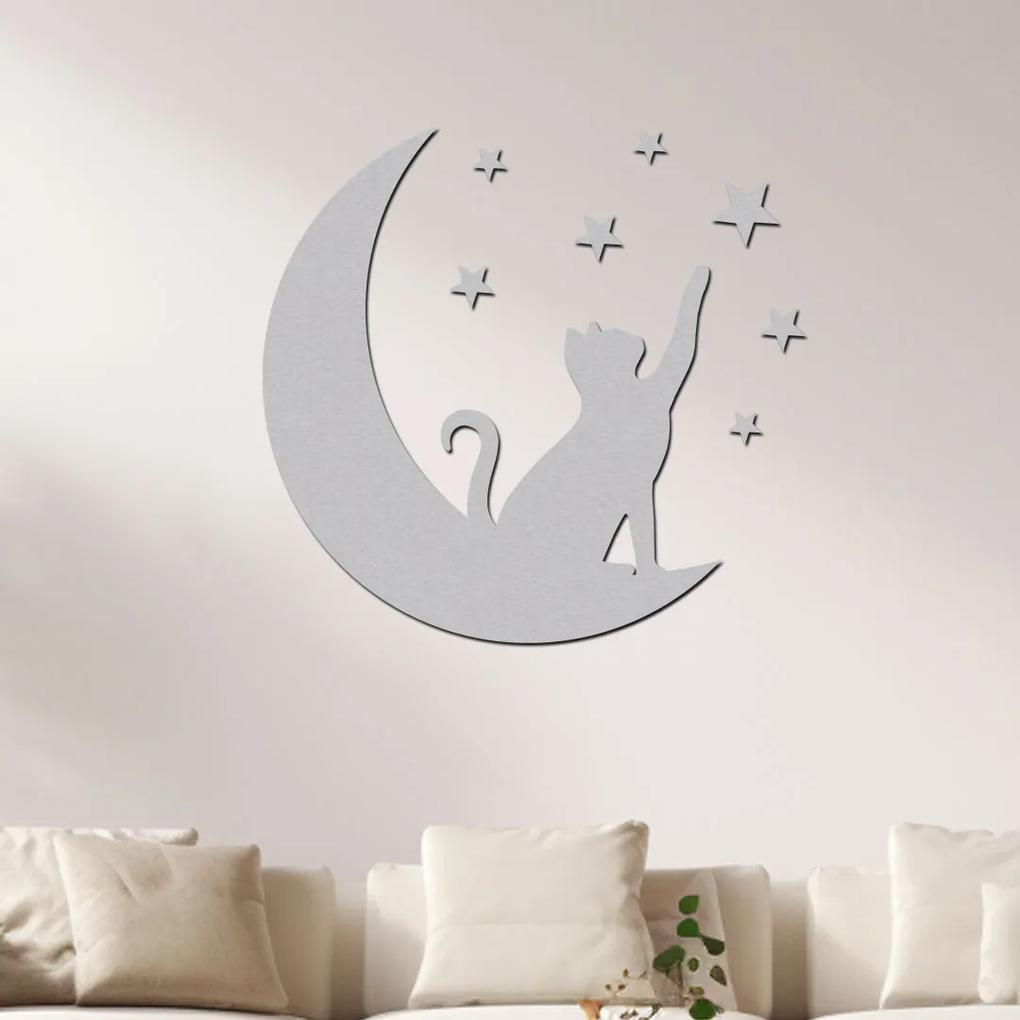 Dřevěná dekorace Měsíční kočka Rozměry (cm): 60x57, Barevný vzor: Světlý dub
