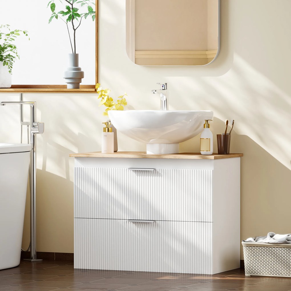 HOMCOM spodní skříňka pod umyvadlo s 2 velkými zásuvkami, dvoubarevná, vhodná pro sloupkové i nábytkové umyvadlo, 80 × 40 × 60 cm, bílá a přírodní
