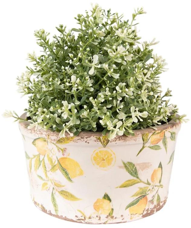 Béžový keramický obal na květináč s citróny Rebekka M – 16x9 cm