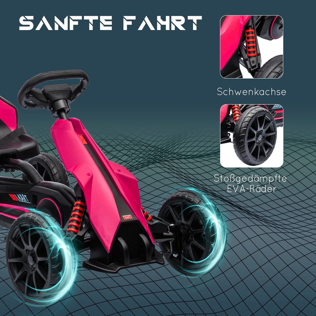 HOMCOM Pedalové Auto Go-Kart s Ruční Brzdou, Nastavitelným Sedákem, Předními a Zadními Rychlostmi, Vozidlo s EVA Koly, Dětské Kettcar pro Děti 3-8 Le…
