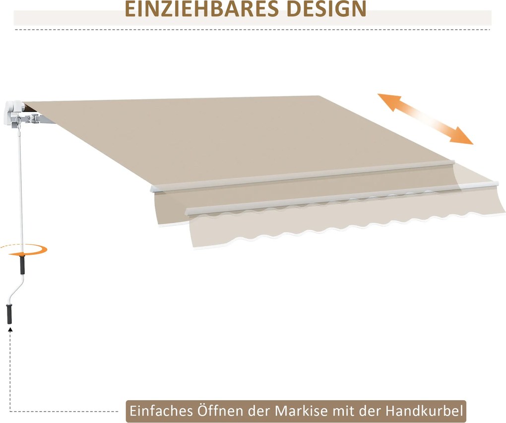 Outsunny ruční markýza se sklopným ramenem Markýza 4 m s ruční klikou Balkonová markýza Ochrana před sluncem Balkonová nástěnná markýza Hliník Bílá+B…