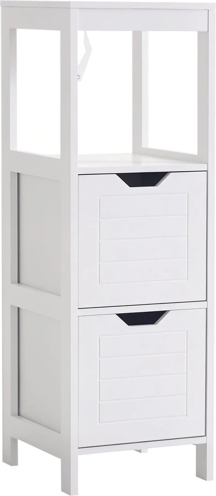 Kleankin koupelnová skříňka multifunkční úložná skříň s otevřenou policí a 2 zásuvkami protiskluzovým designem 30x30x89 cm Bílá | Aosom